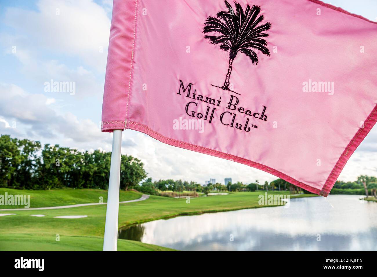 Miami Beach Florida Golf Club Course flag pin water Stock Photo - Alamy