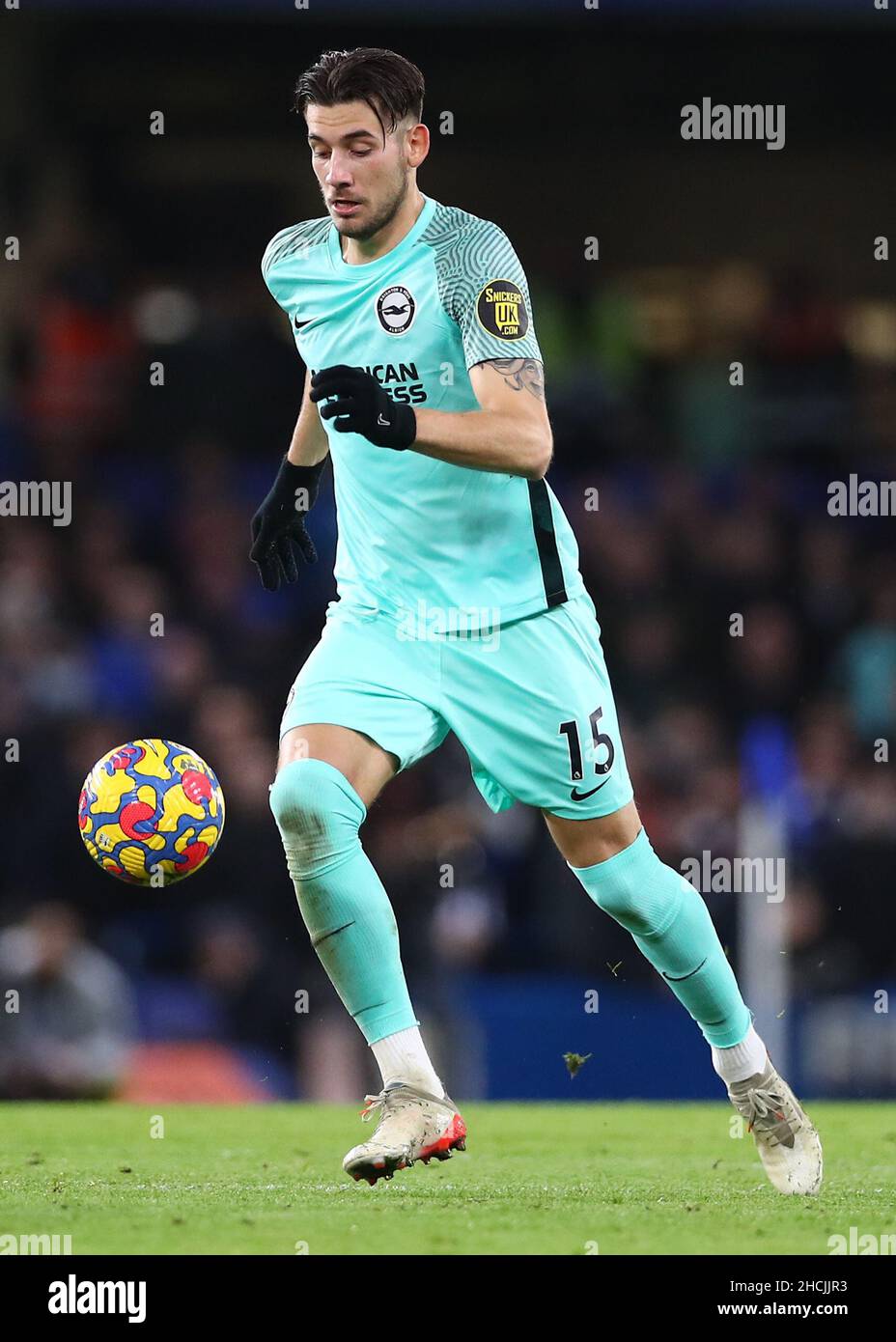 London, UK. 29th Dec, 2021. Jakub Moder of Brighton & Hove Albion runs ...