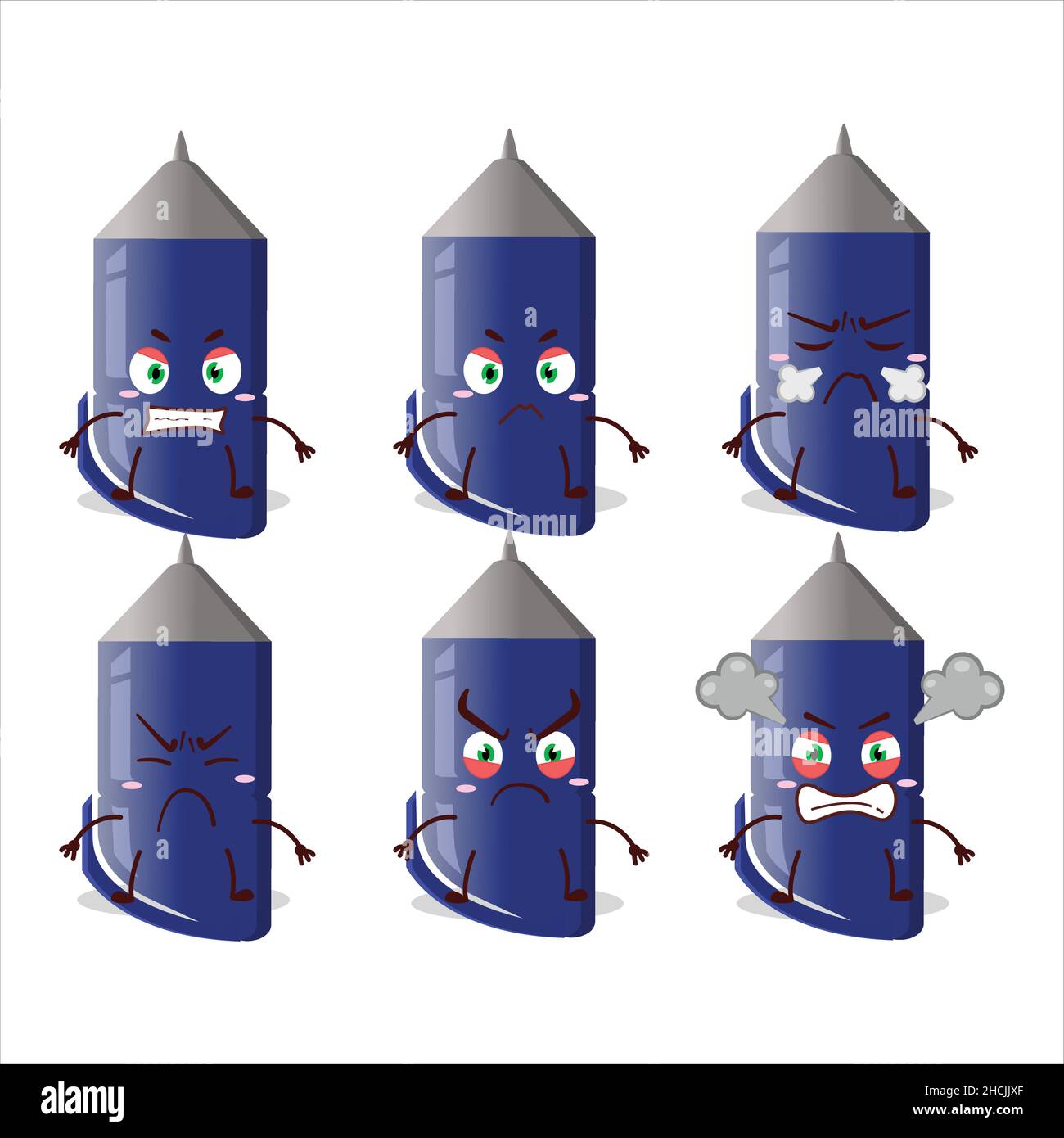 Pen cartoon character with various angry expressions. Vector ...