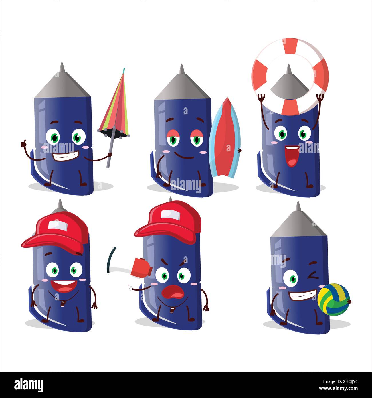 Happy Face Pen cartoon character playing on a beach. Vector ...