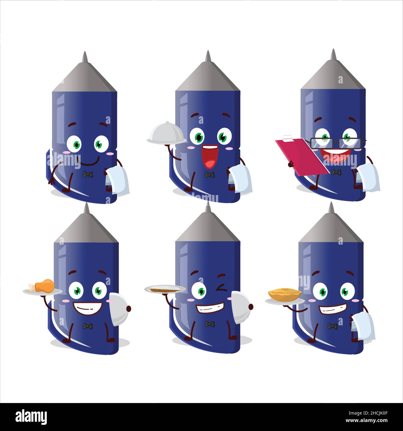 happy Pen waiter cartoon character holding a plate. Vector illustration ...