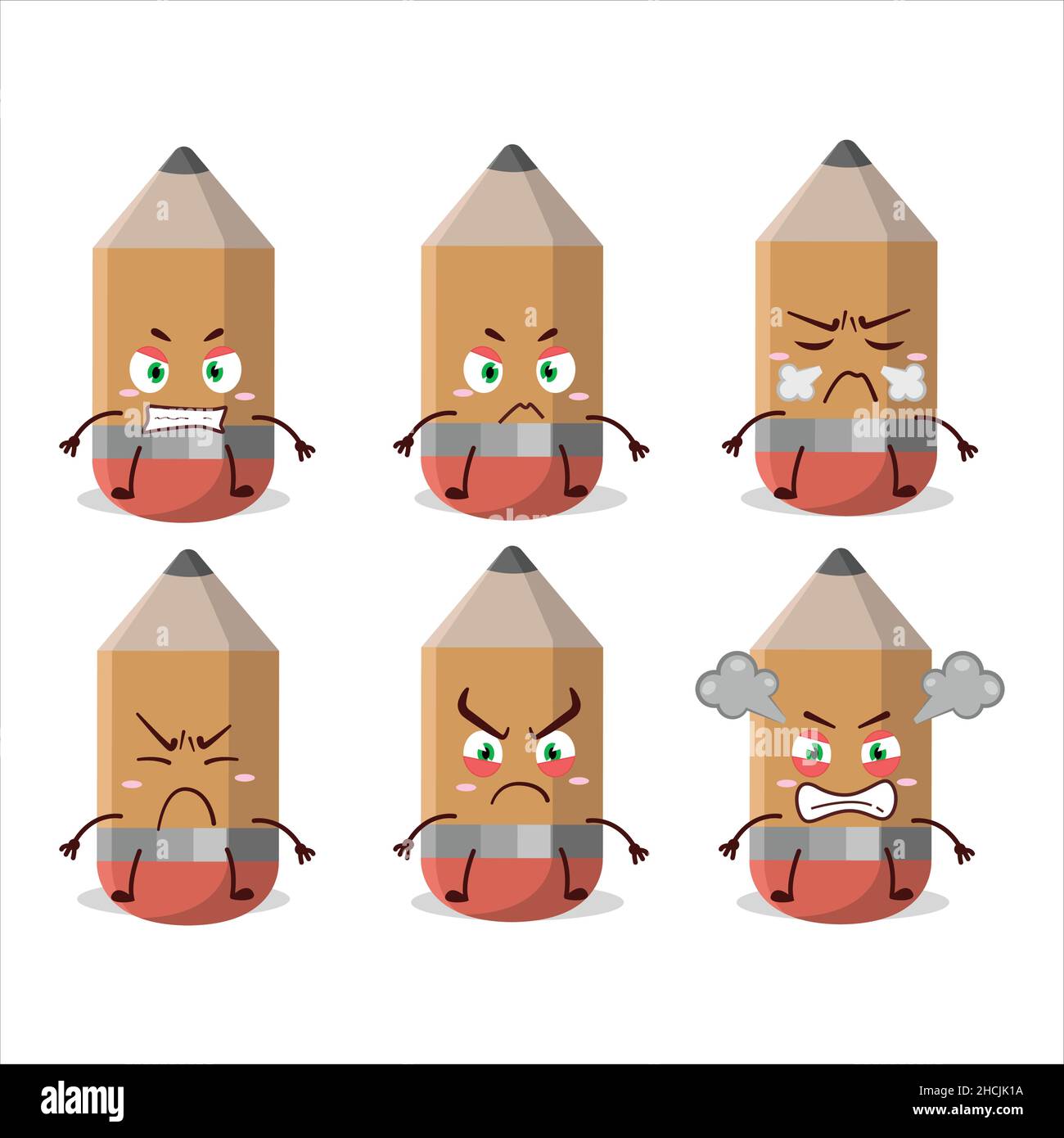 Pencil cartoon character with various angry expressions. Vector ...