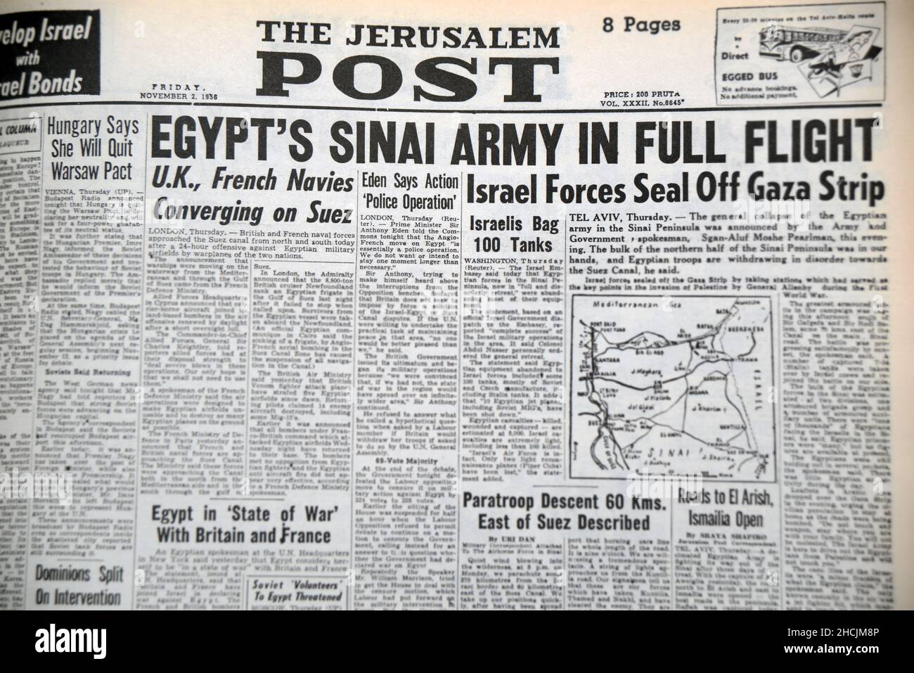 Headline from Israeli newspaper featuring an historical event - Egypt ...