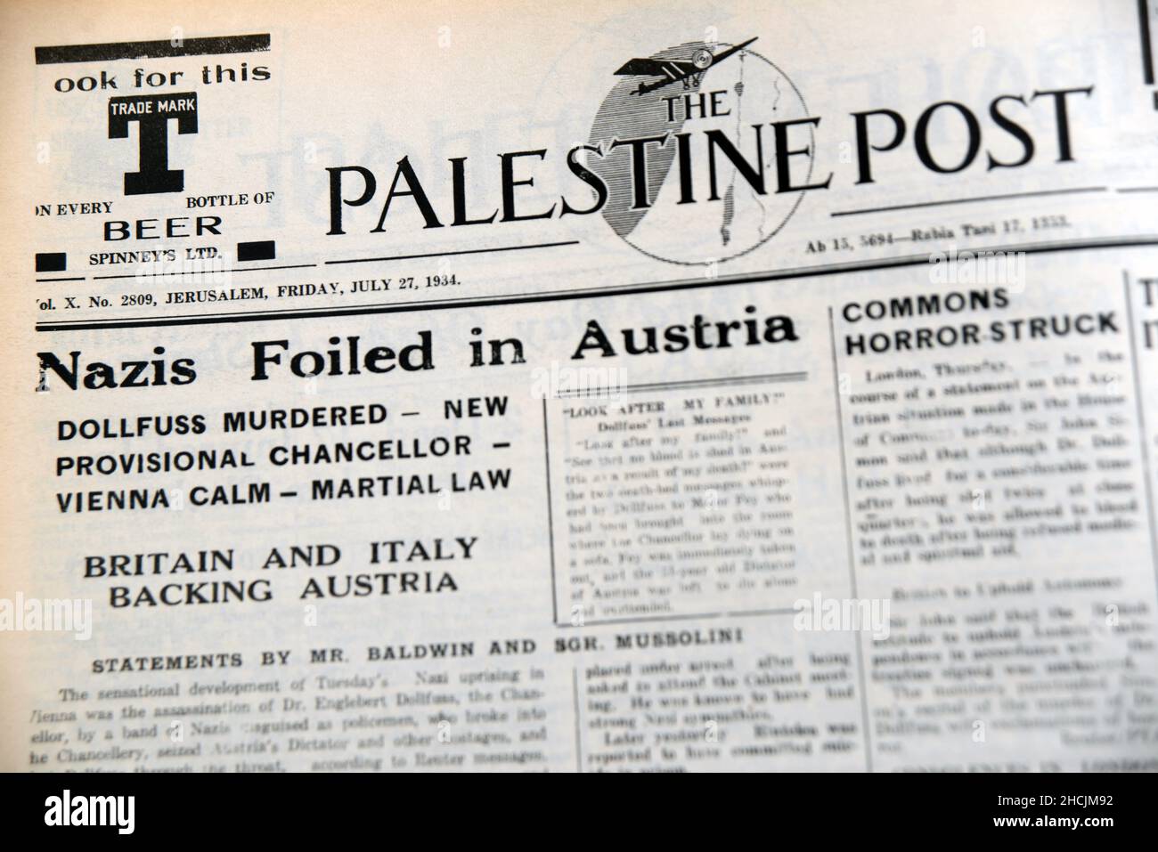 Headline from Israeli newspaper featuring an historical event - The ...