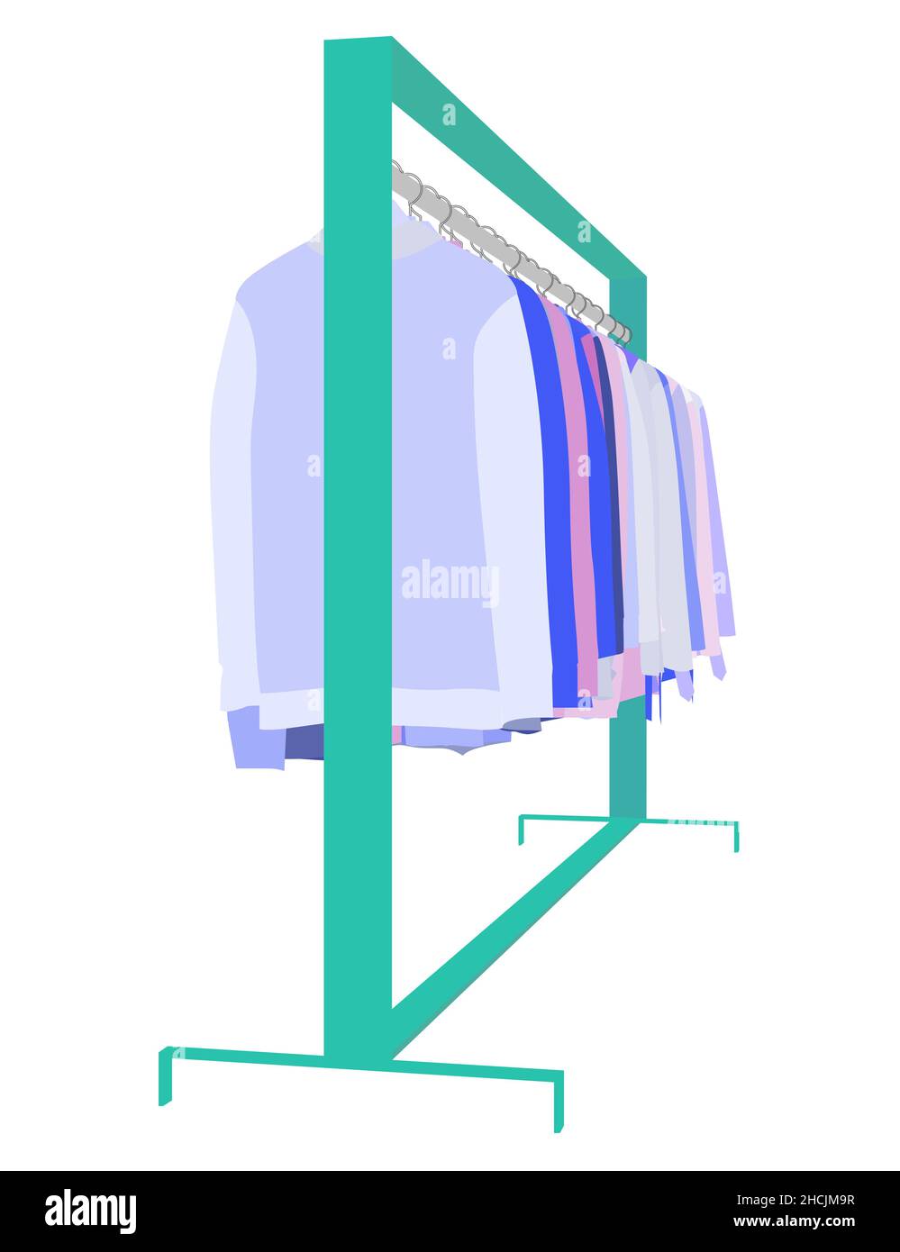 Hanger with lots of clothes in trendy colors isolated on white ...