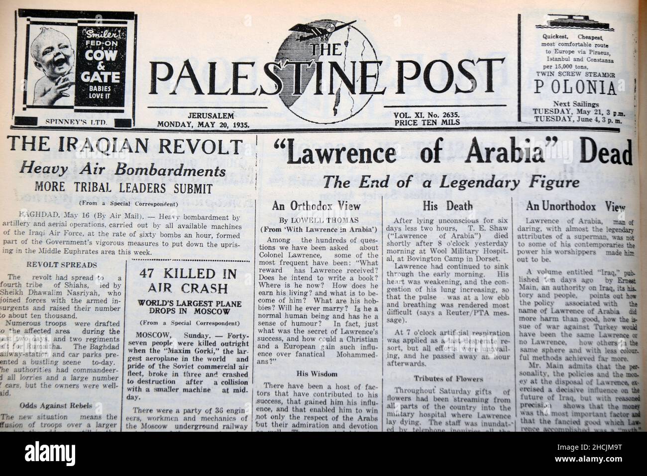 Headline from Israeli newspaper featuring an historical event ...