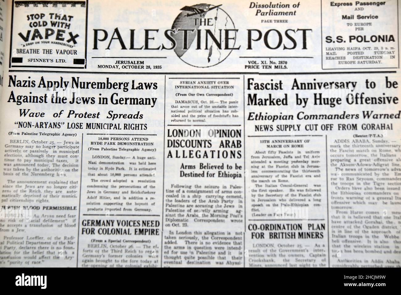 Headline from Israeli newspaper featuring an historical event - The ...