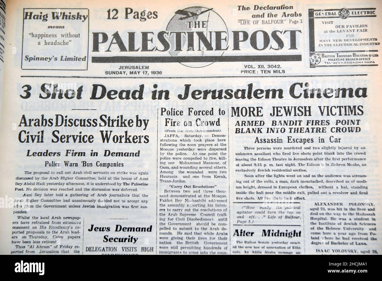 Headline from Israeli newspaper featuring an historical event - 3 ...