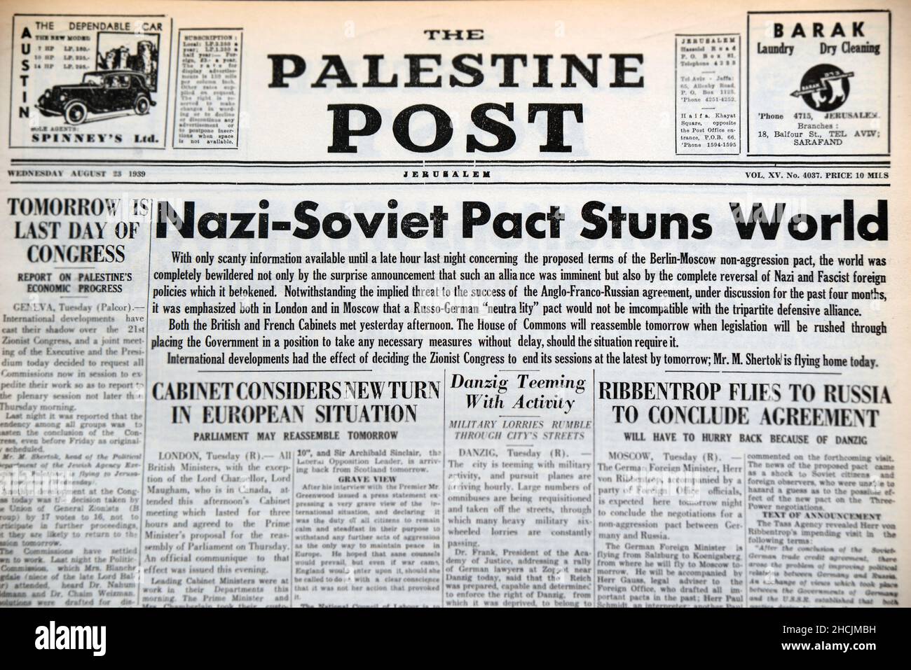Headline from Israeli newspaper featuring an historical event - The ...