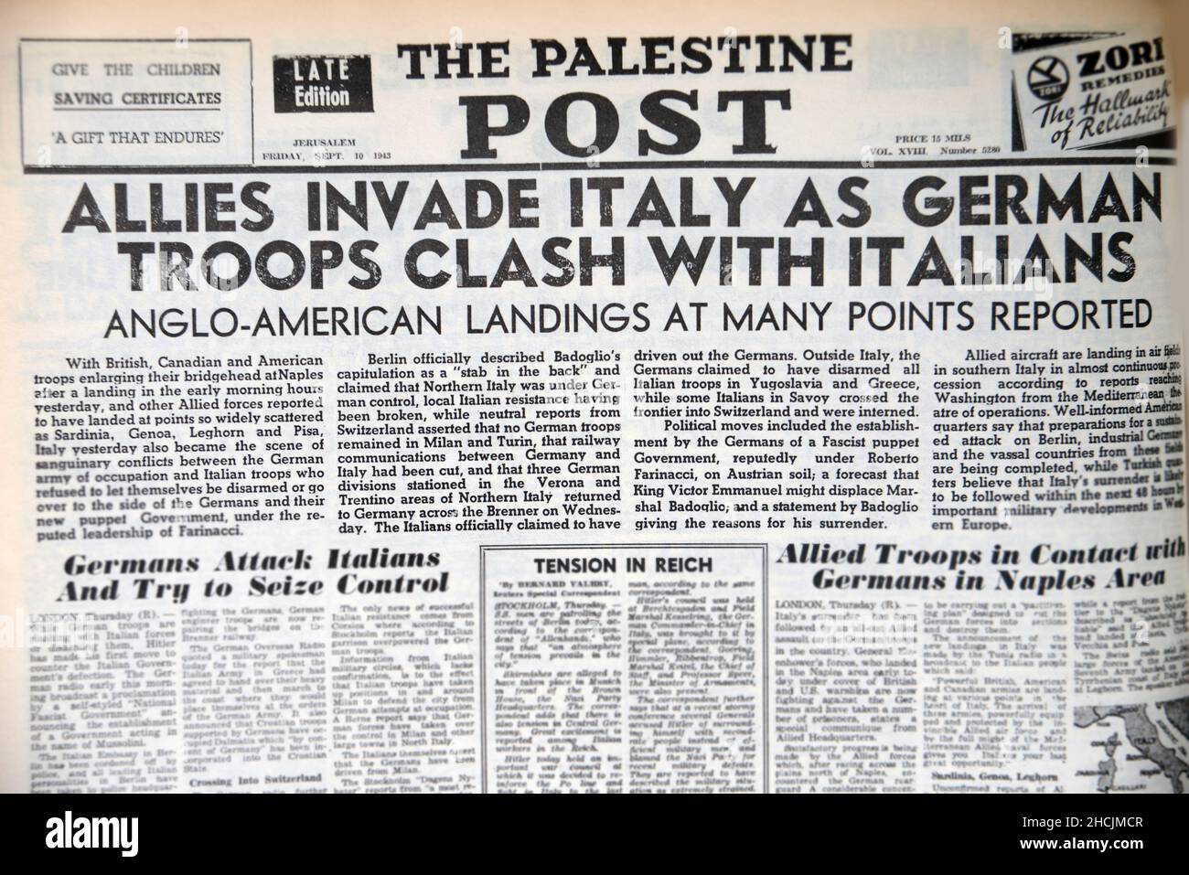 Headline from Israeli newspaper featuring an historical event - Allies ...
