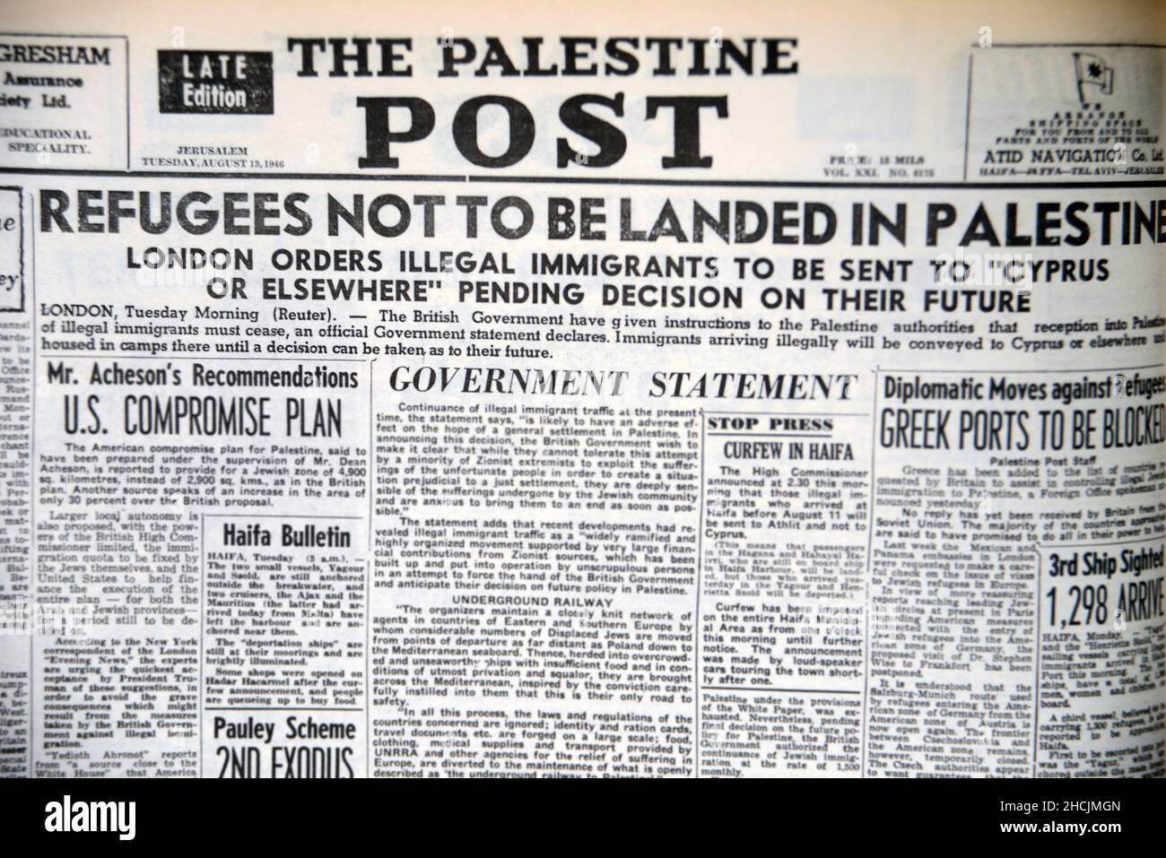 Headline from Israeli newspaper featuring an historical event ...