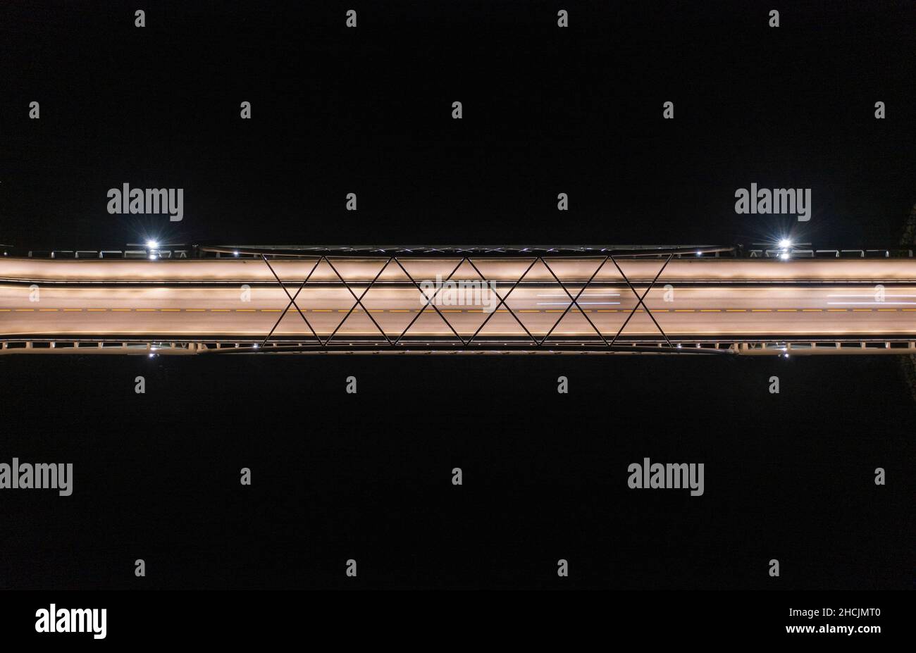 Bridge Illuminated at Night Aerial View Stock Photo - Alamy