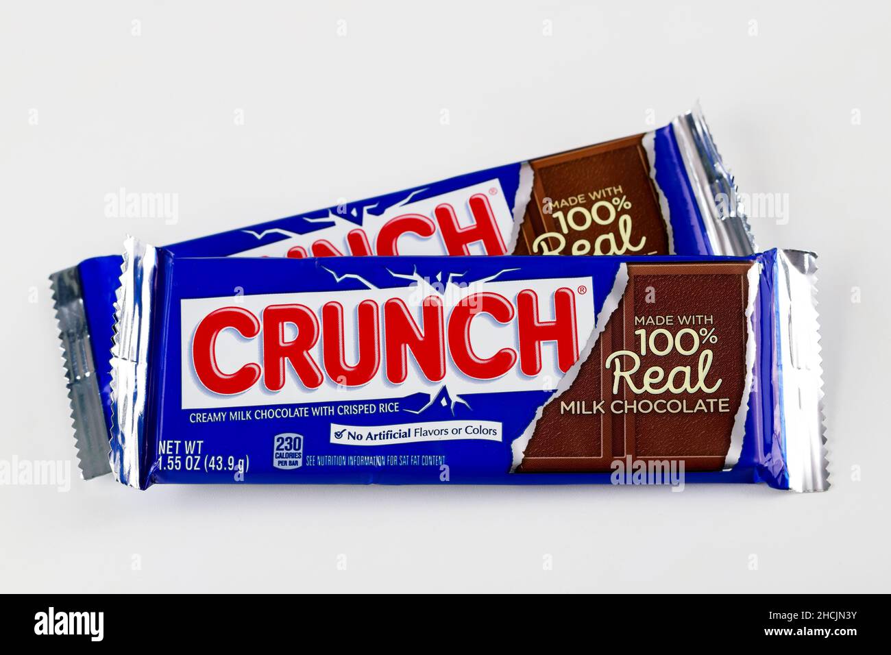 May 4, 2021. New York. Two bars of Crunch milk chocolate with crisped ...