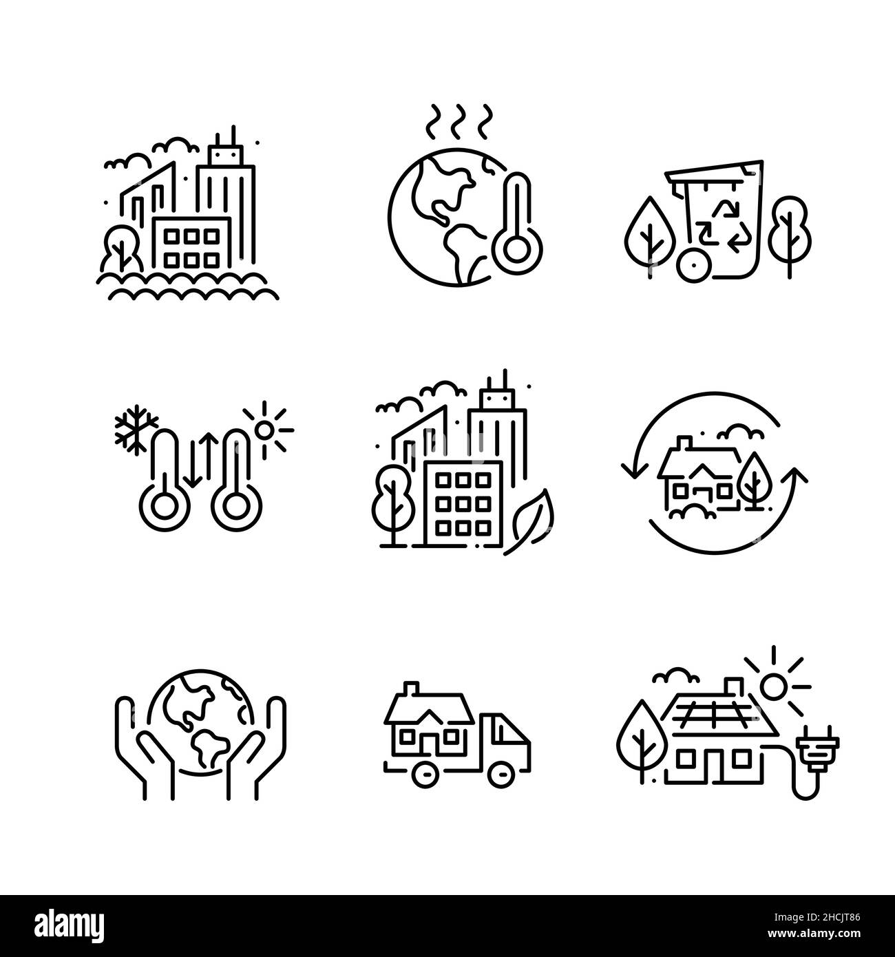 Global warming and sustainable city icons set. Pixel perfect, editable ...