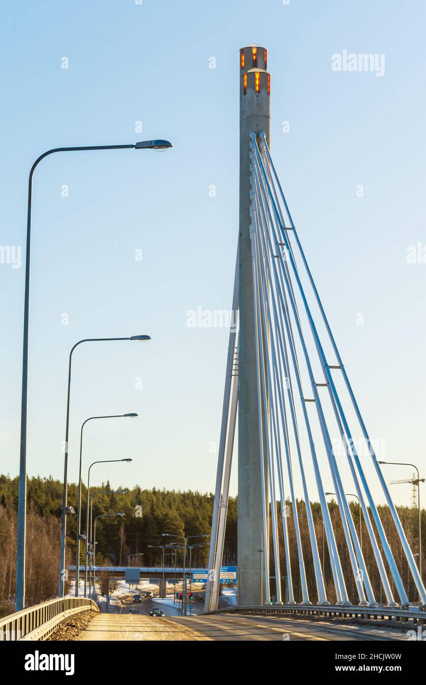 Cable-stayed tuftform Jätkänkynttilä bridge in Rovaniemi Finland Stock ...
