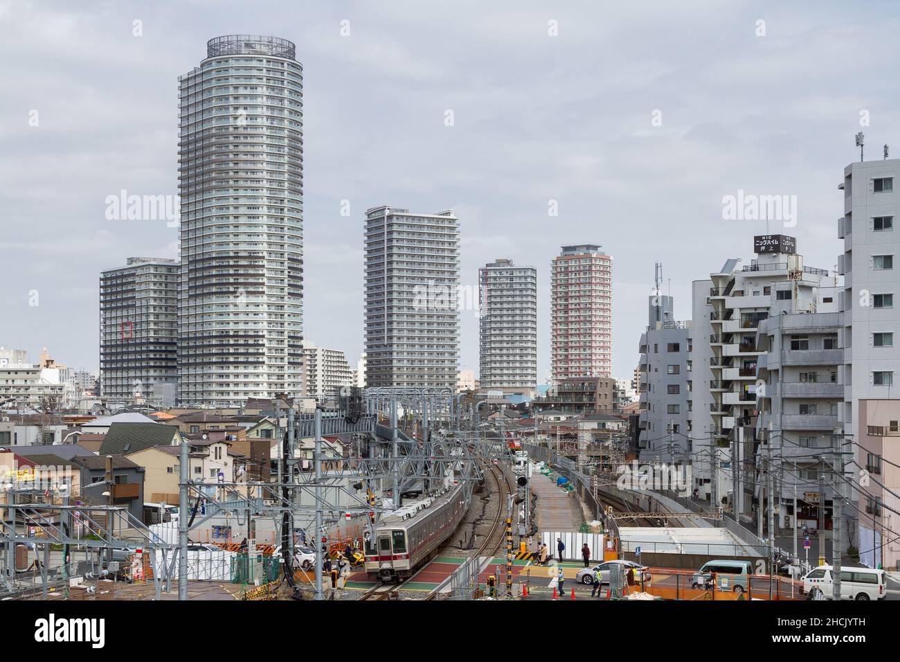 A Tobu 10050 series train on the Tobu Skytree Line near Oshiage Station ...