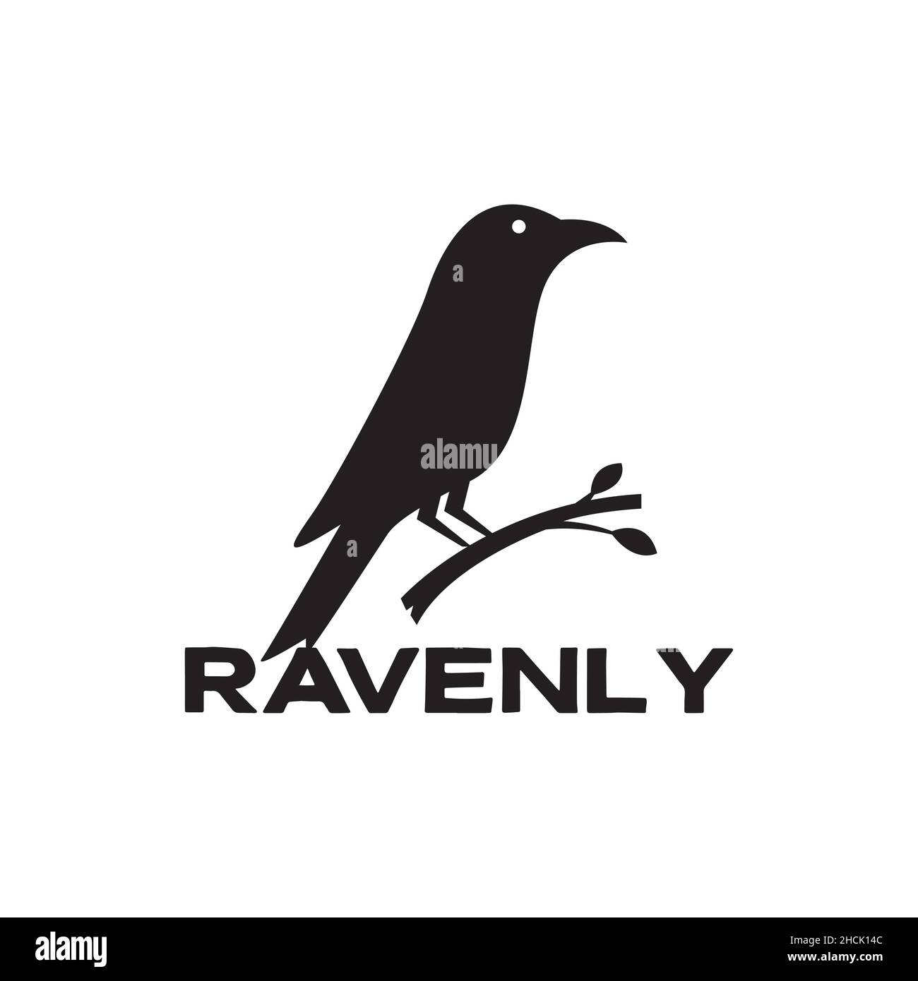 black little raven on branch logo design vector graphic symbol icon ...