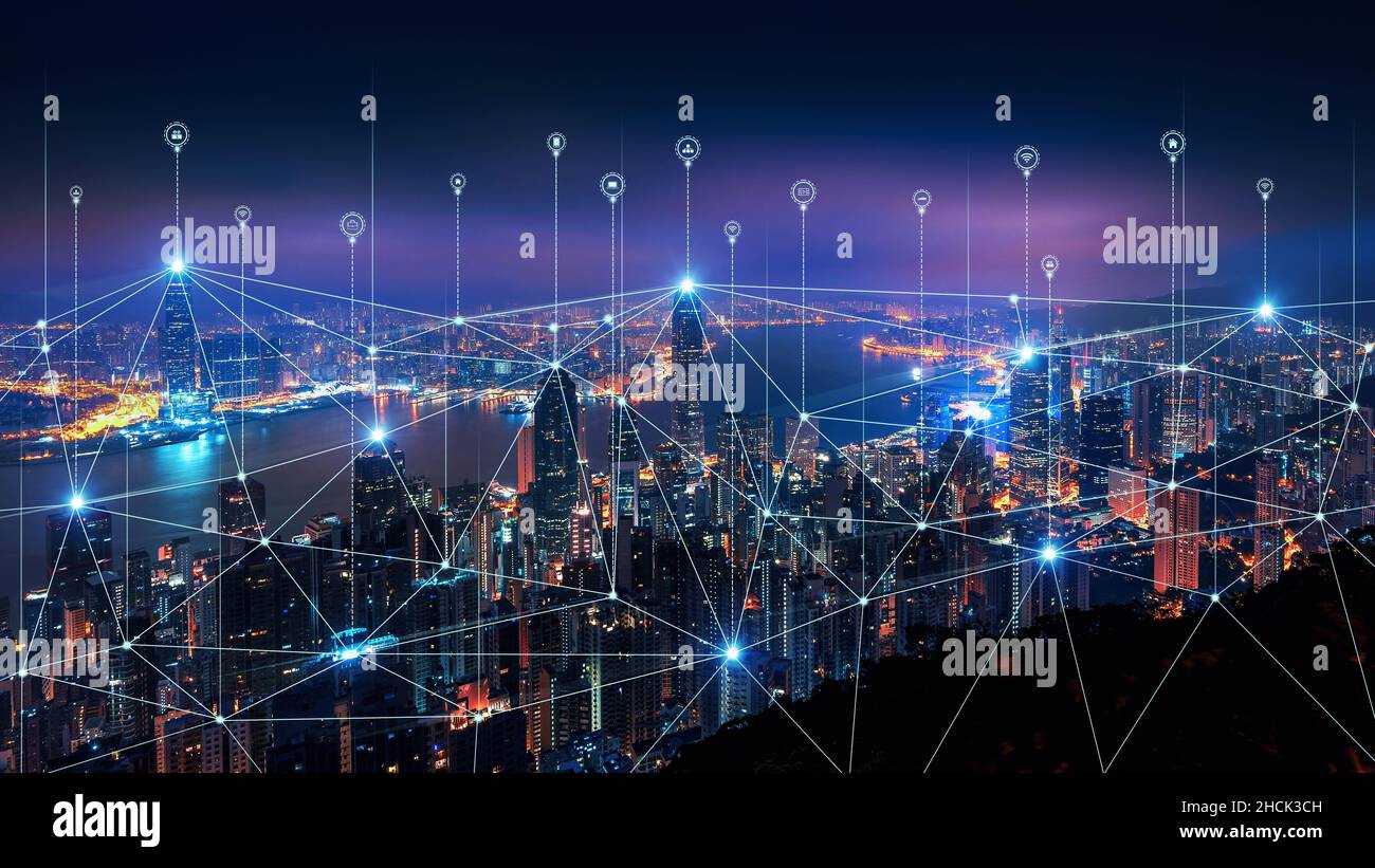 Smart connection network system, smart city network concept, 5G ...
