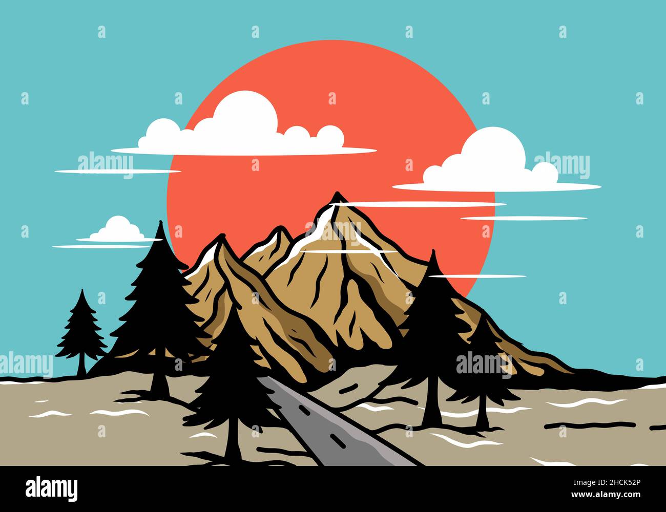 Middle road and mountain illustration design Stock Vector Image & Art ...