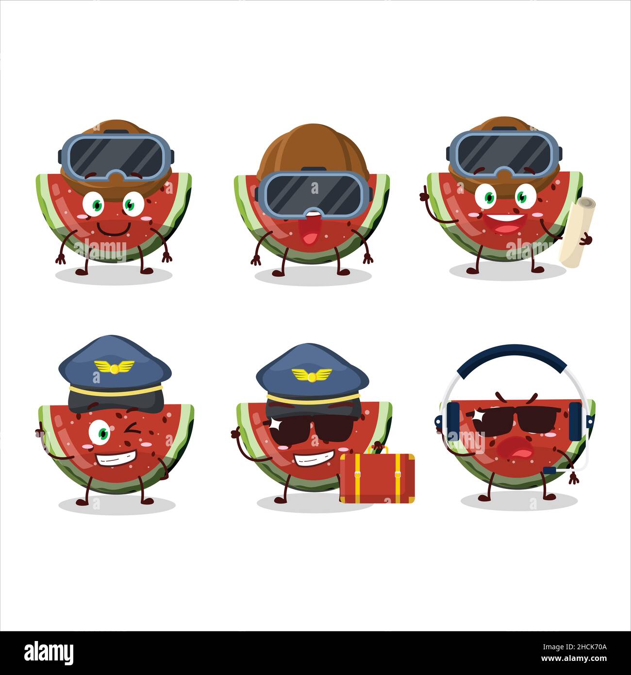 Pilot cartoon mascot watermelon gummy candy with glasses. Vector ...