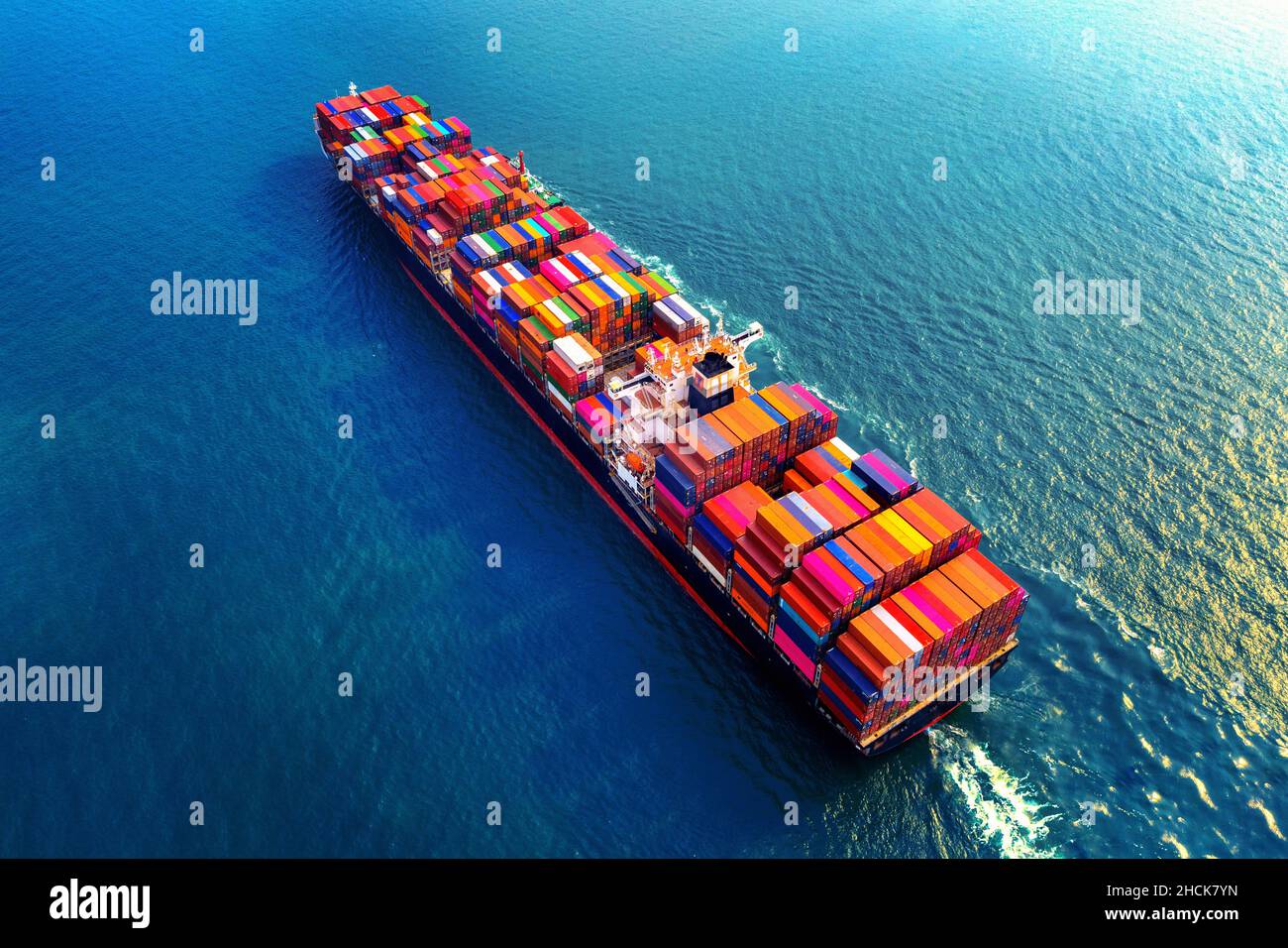 Aerial view of container cargo ship in sea Stock Photo - Alamy