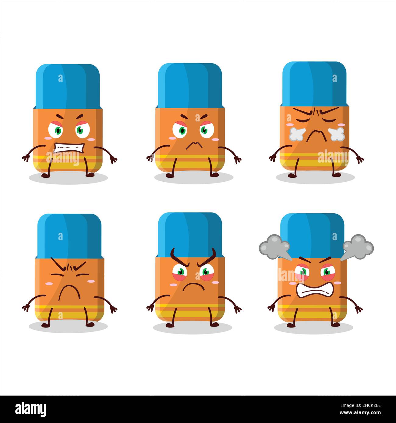 Orange eraser cartoon character with various angry expressions. Vector ...