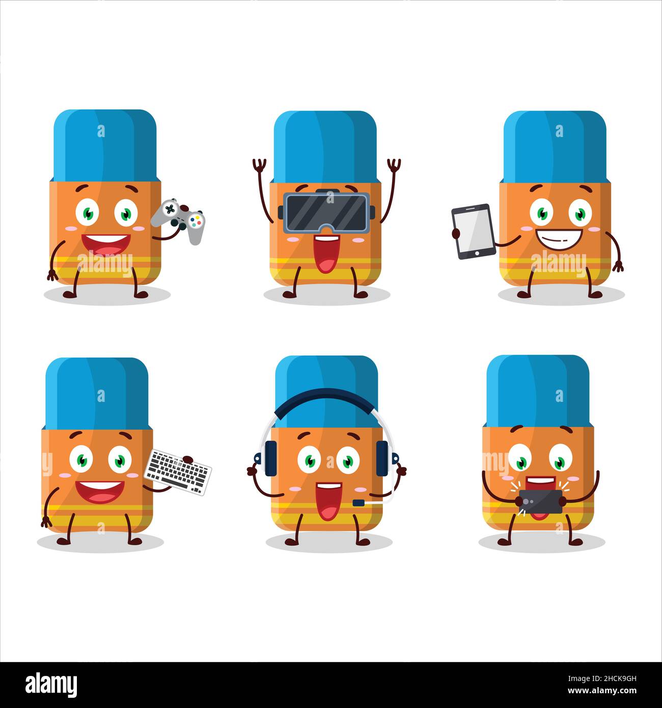 Orange eraser cartoon character are playing games with various cute ...