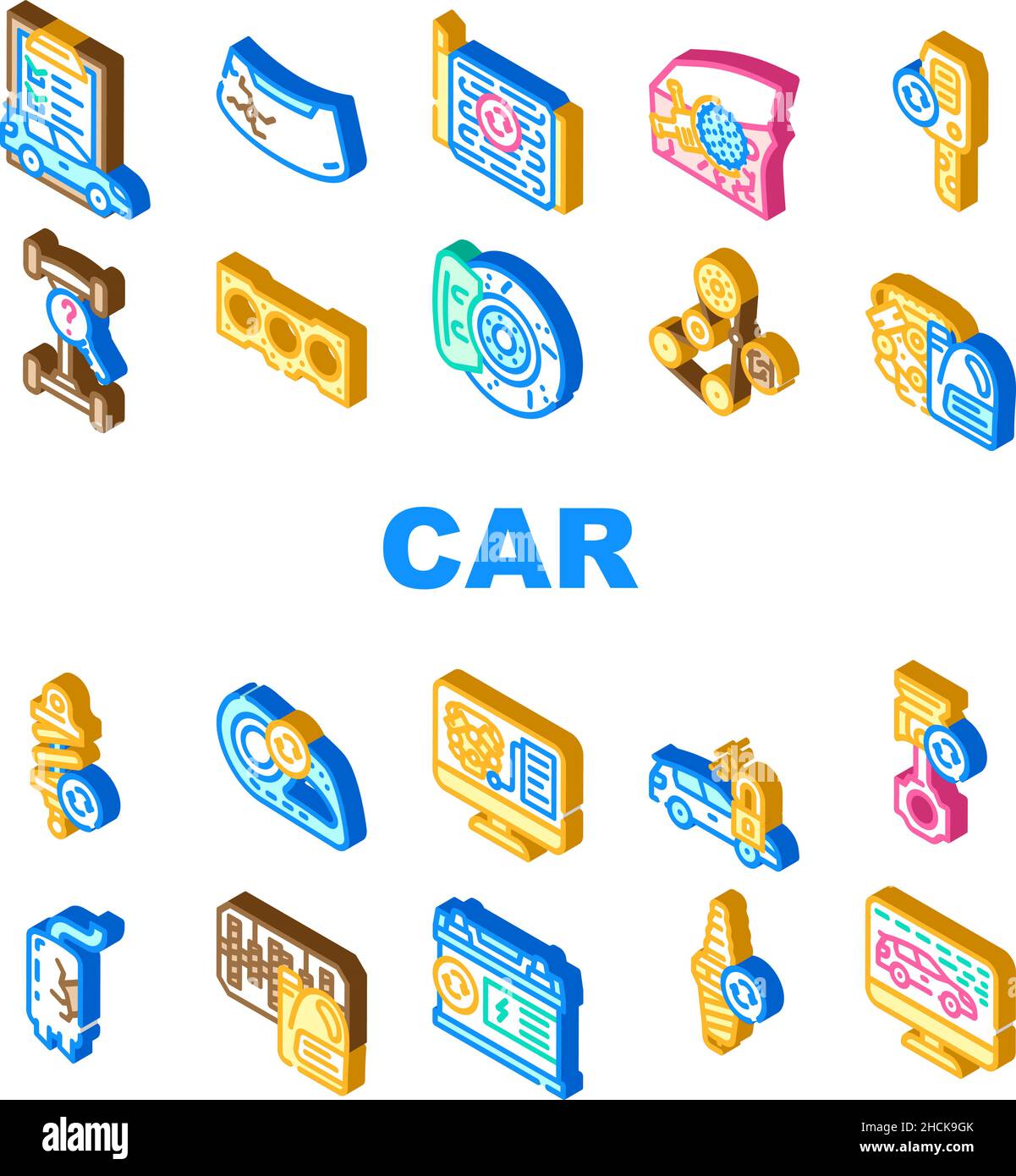 Car Service Technical Maintenance Icons Set Vector Stock Vector Image ...