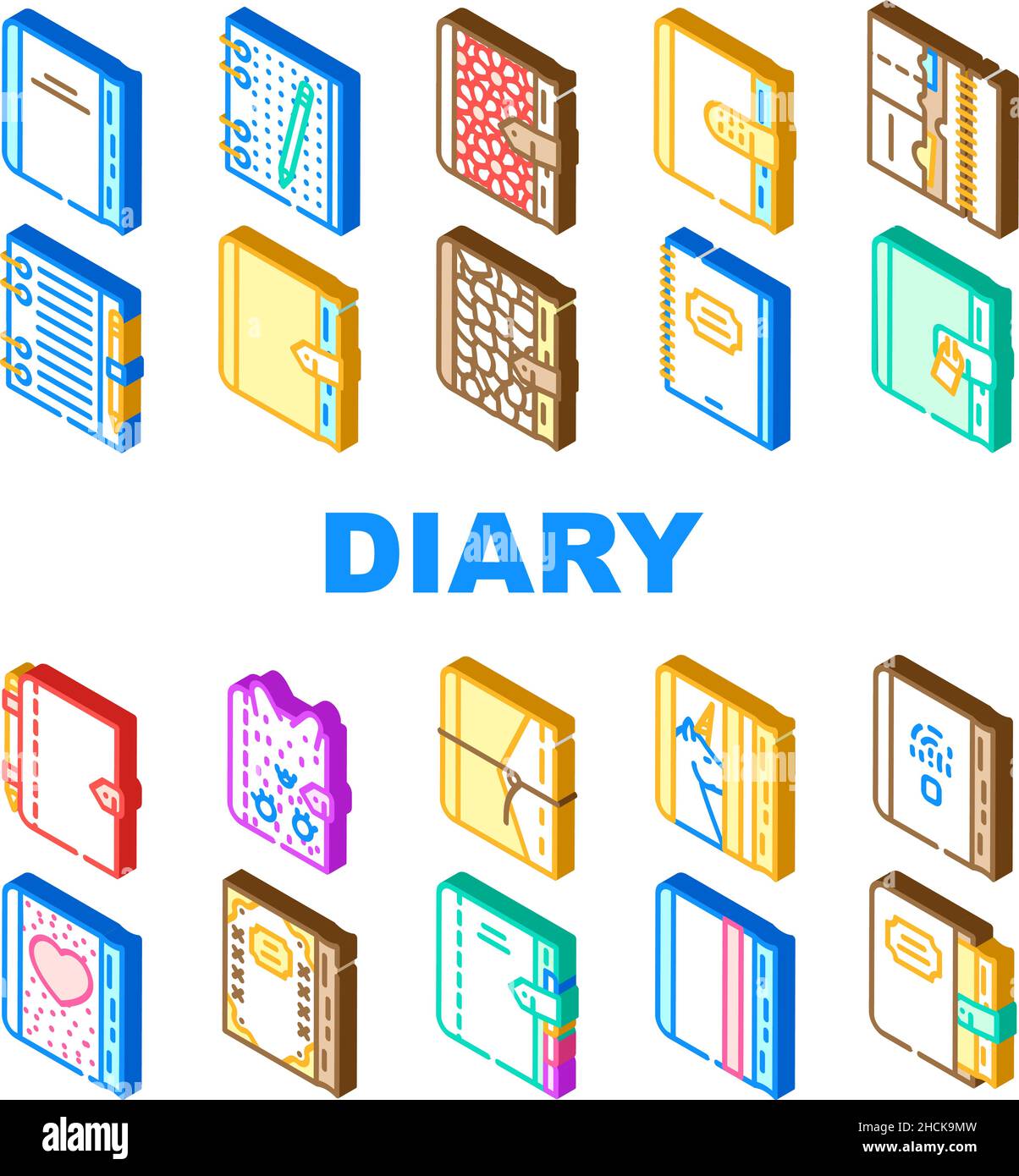 Diary Paper Stationery Accessory Icons Set Vector Stock Vector Image ...