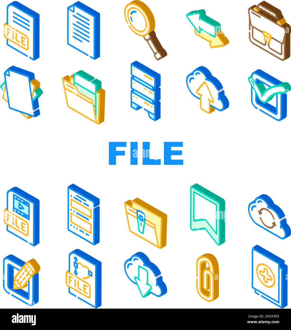 File Computer Digital Document Icons Set Vector Stock Vector Image ...