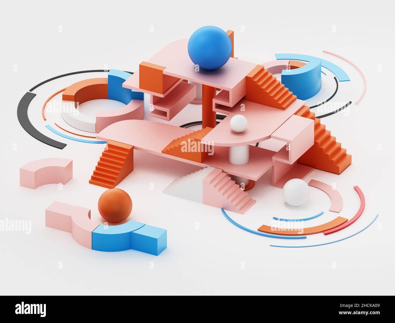 Group of minimal 20s 3D geometric shapes arranged together. 3D ...