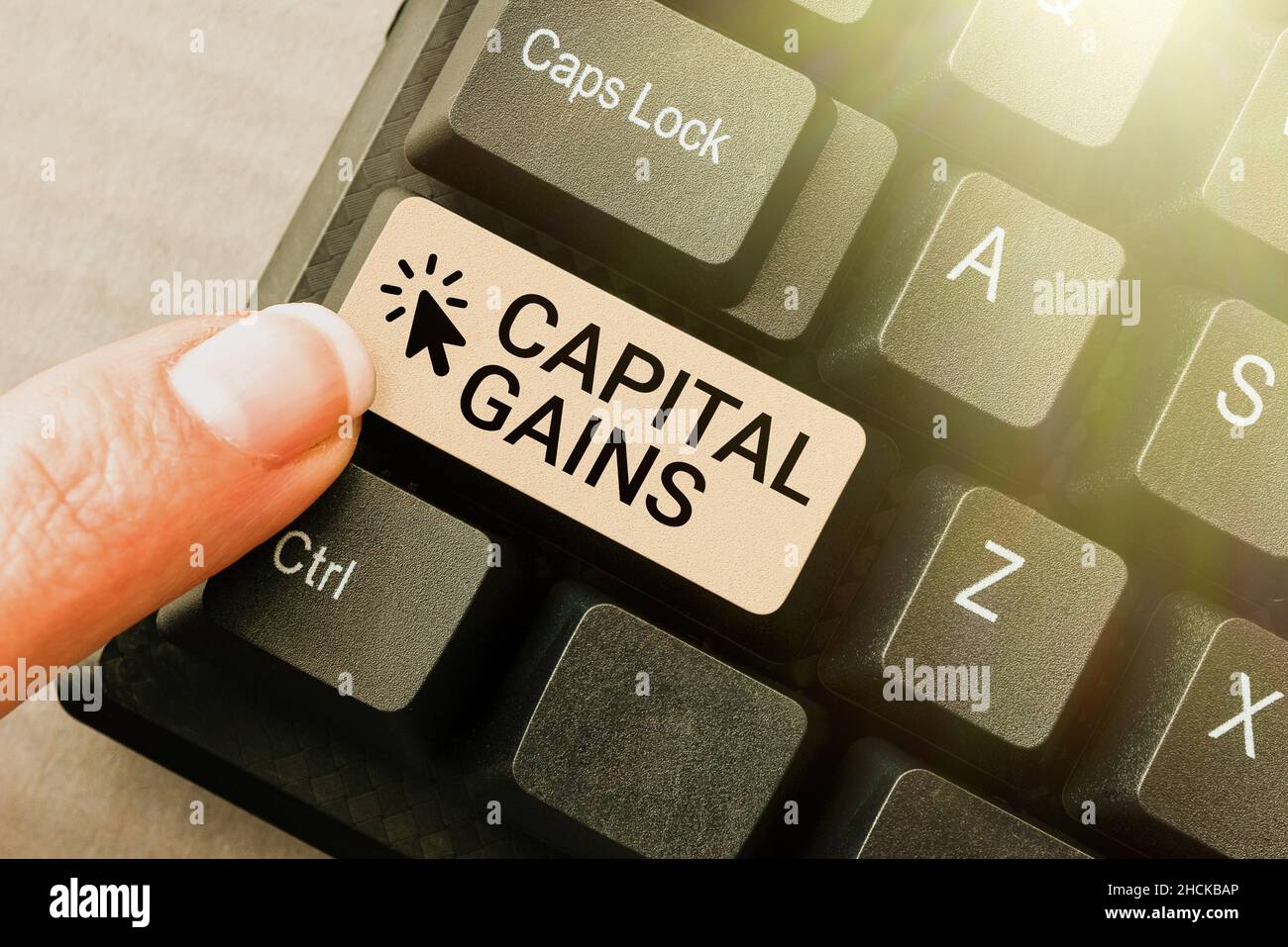 Sign displaying Capital Gains. Business showcase Bonds Shares Stocks ...