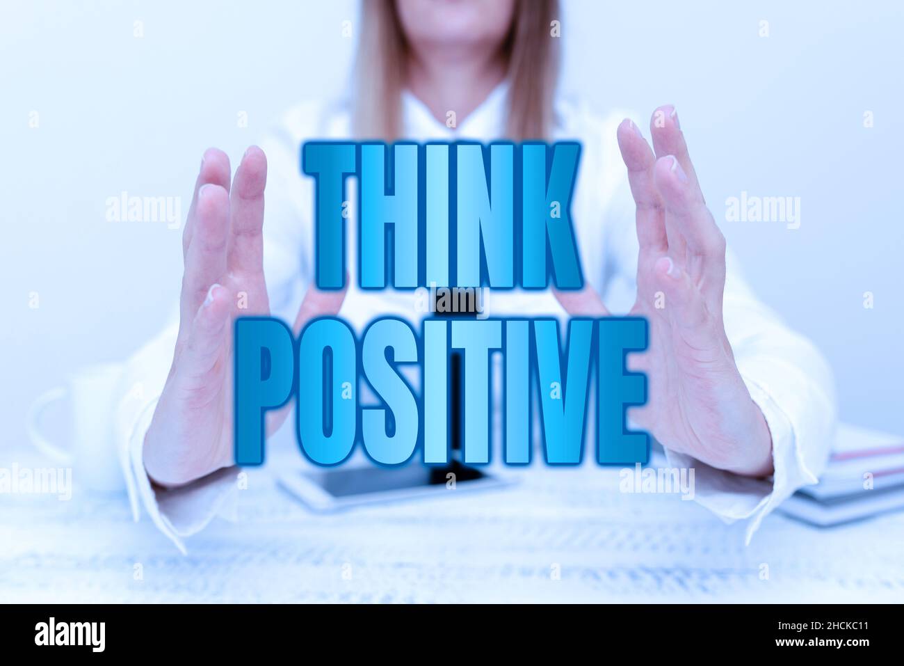 Hand writing sign Think Positive. Business idea The tendency to be ...