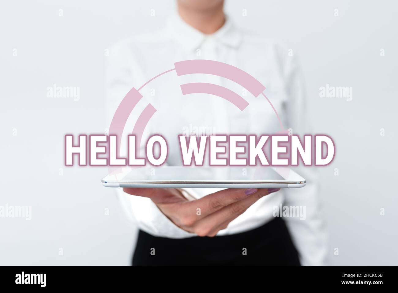 Writing displaying text Hello Weekend. Concept meaning Getaway ...