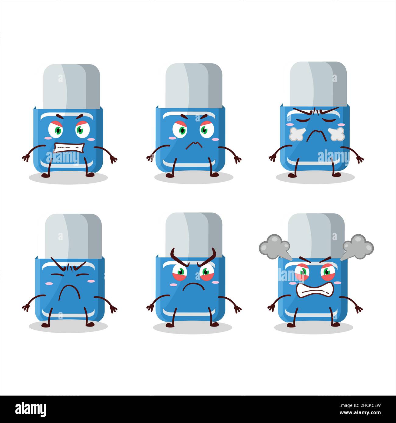 Blue eraser cartoon character with various angry expressions. Vector ...