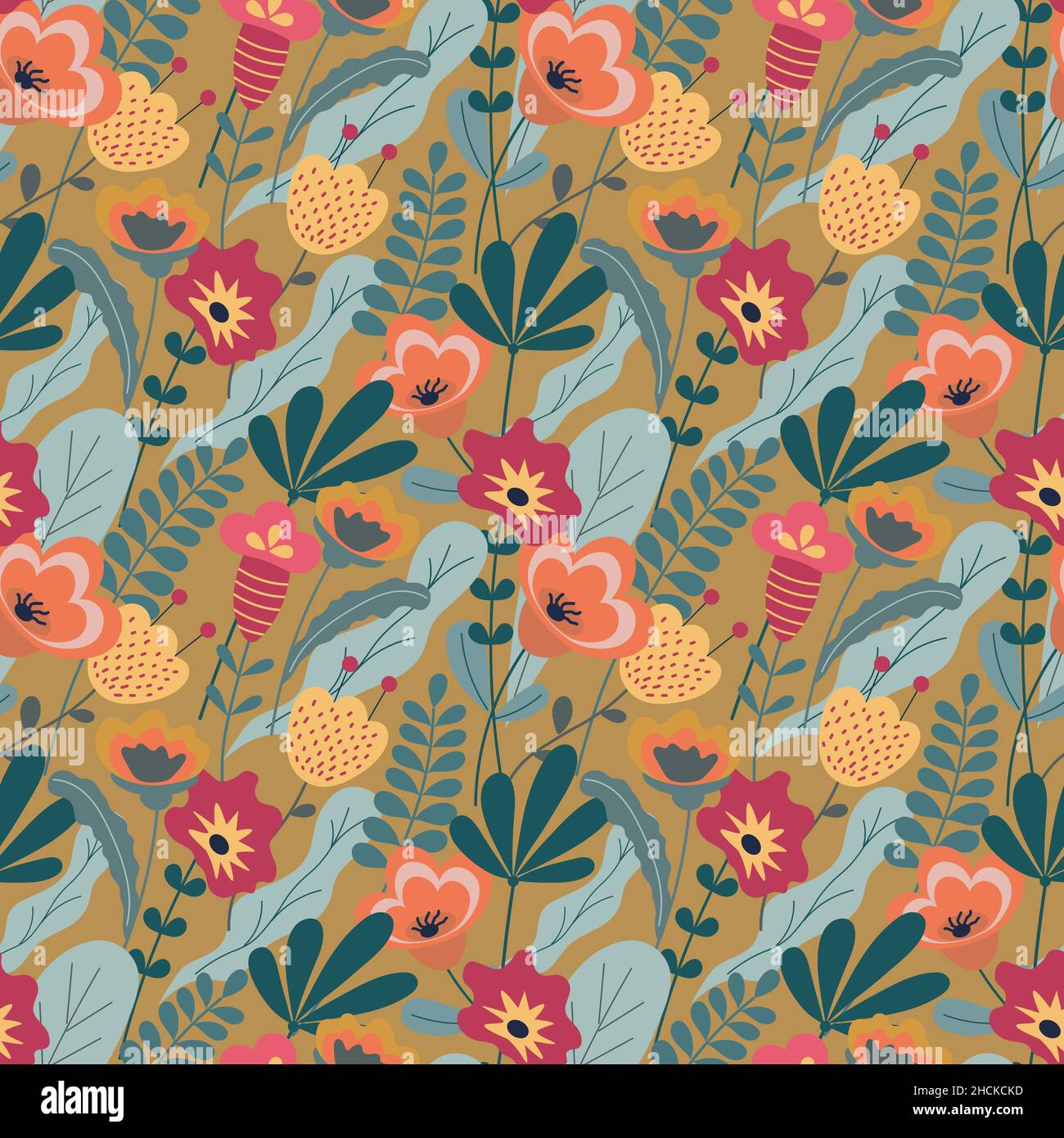 Multicolored wildflowers. Seamless background. Illustration for fabric ...