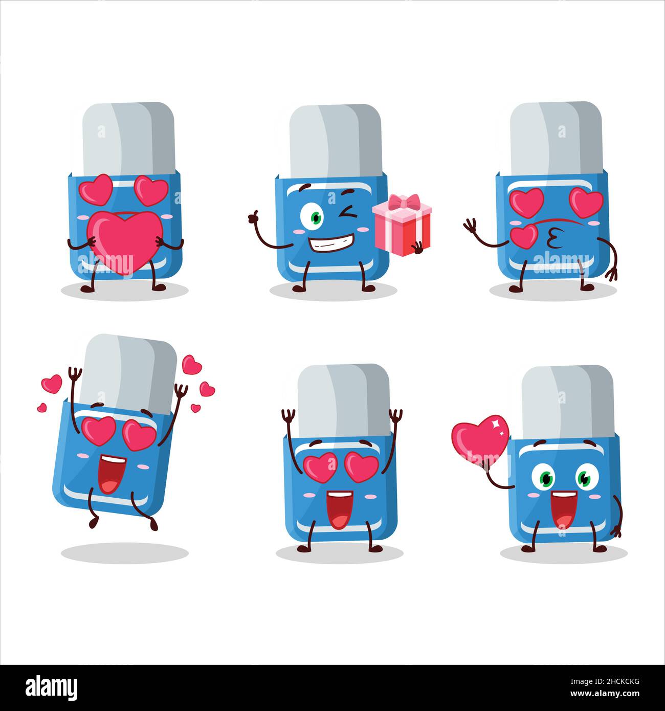 Blue eraser cartoon character with love cute emoticon. Vector ...