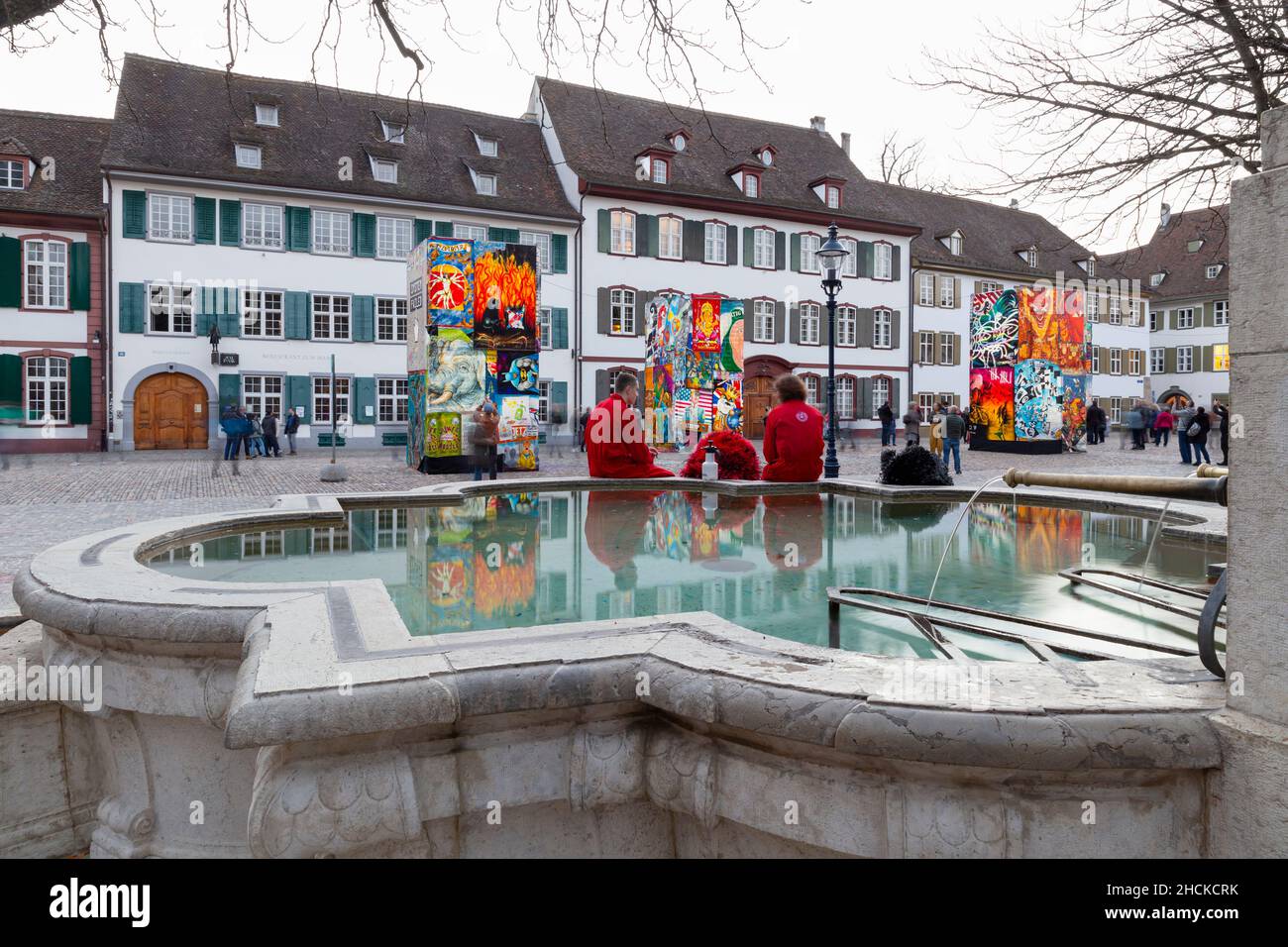 Basel, Switzerland - February 21. Carnival revellers in red costumes at ...