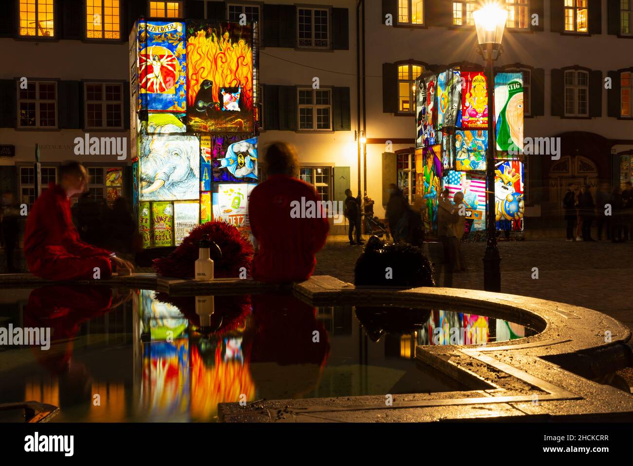 Basel, Switzerland - February 21. Carnival revellers in red costumes at ...