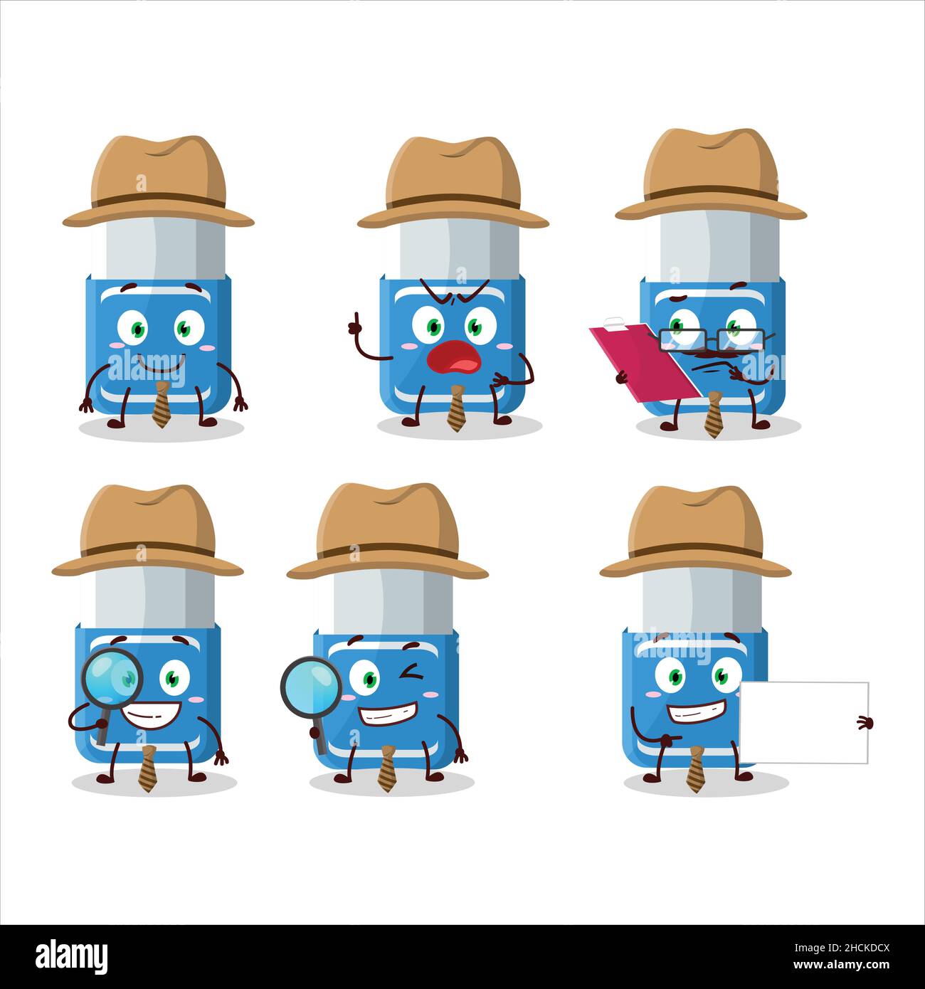 Detective blue eraser cute cartoon character holding magnifying glass ...