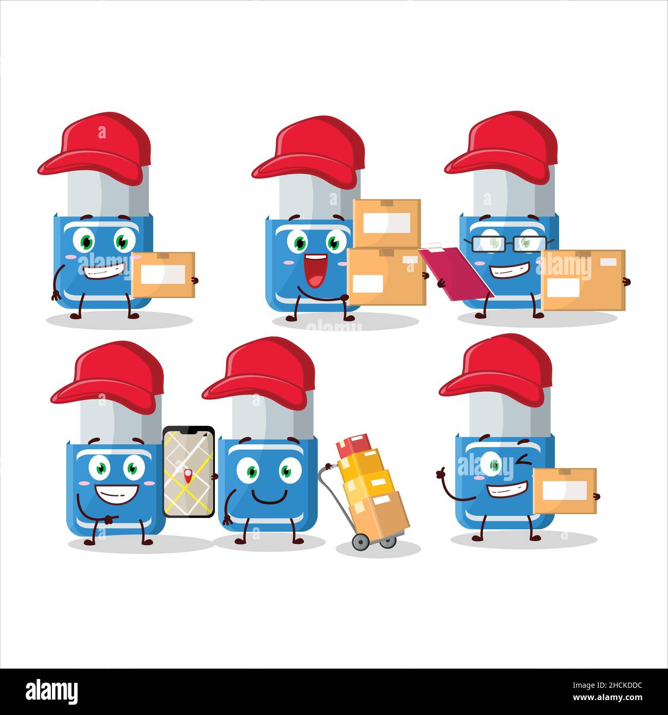 Cartoon character design of blue eraser working as a courier. Vector ...