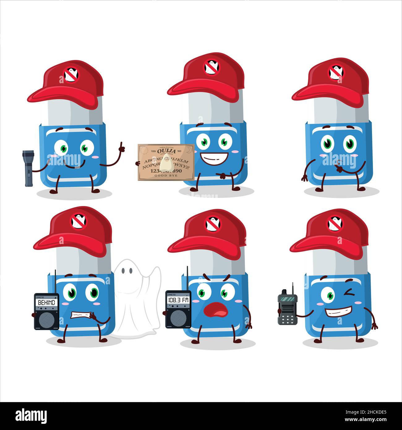Ghost hunter cartoon blue eraser character using camera. Vector ...