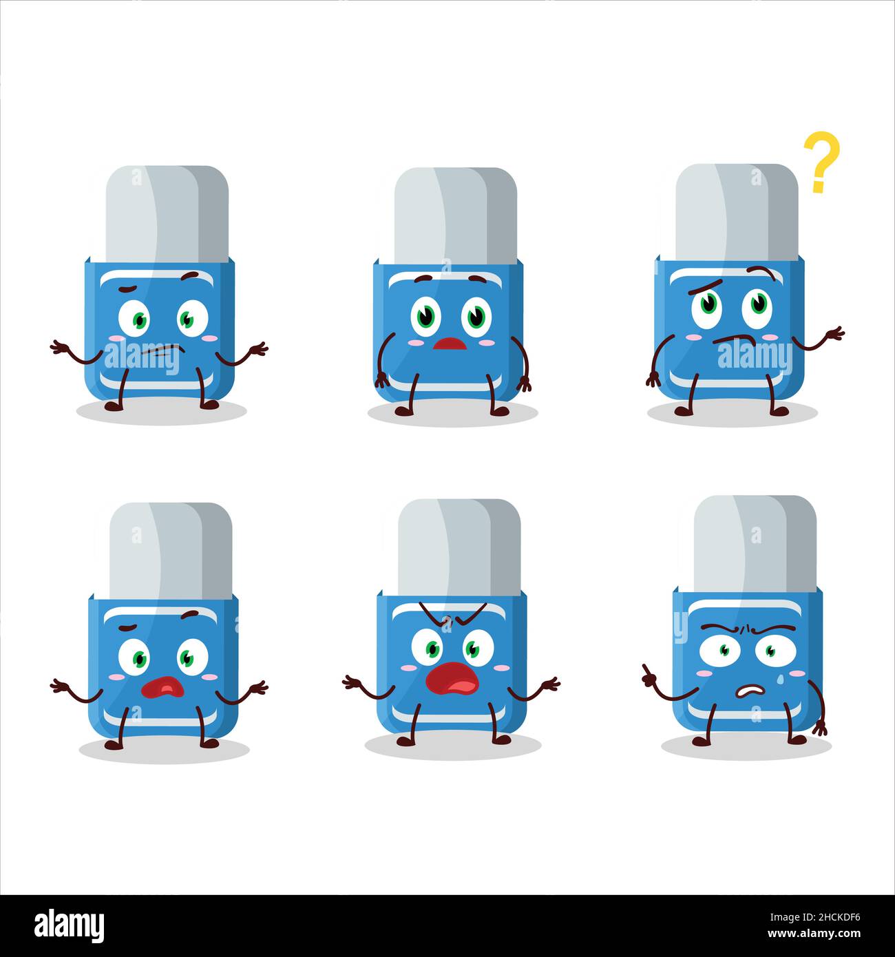 Cartoon character of blue eraser with what expression. Vector ...