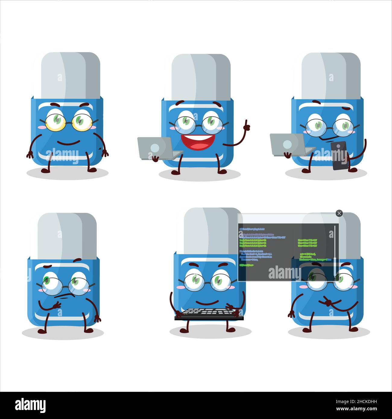 Blue eraser Programmer cute cartoon character with. Vector illustration ...