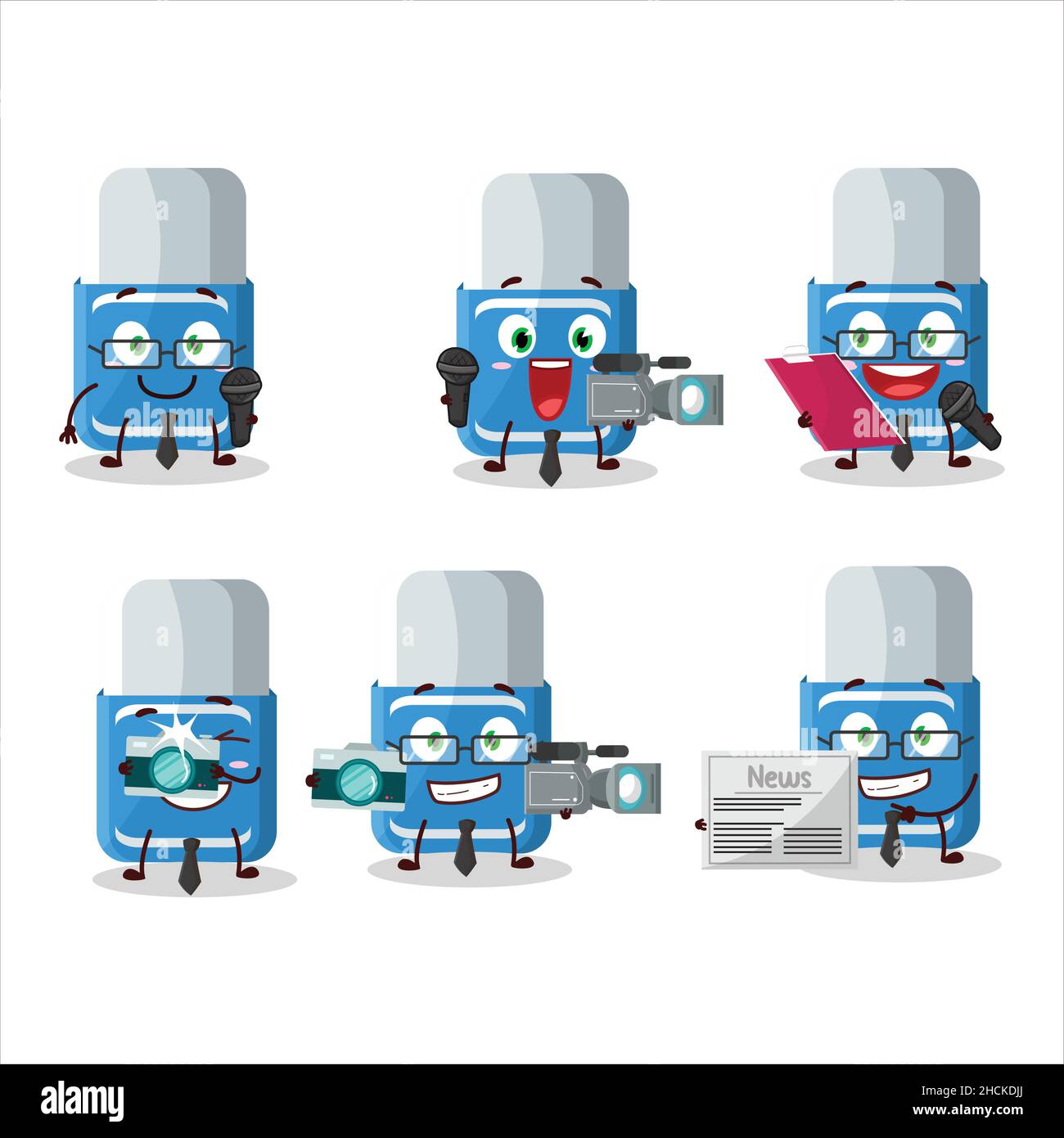 Character reporter blue eraser cute mascot with microphone. Vector ...