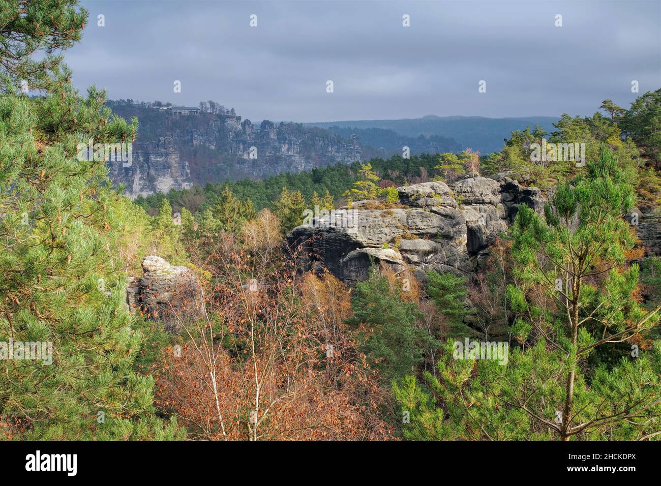 Bastei Bridge and rocks in Saxon Switzerland, Saxony in Germany Stock ...