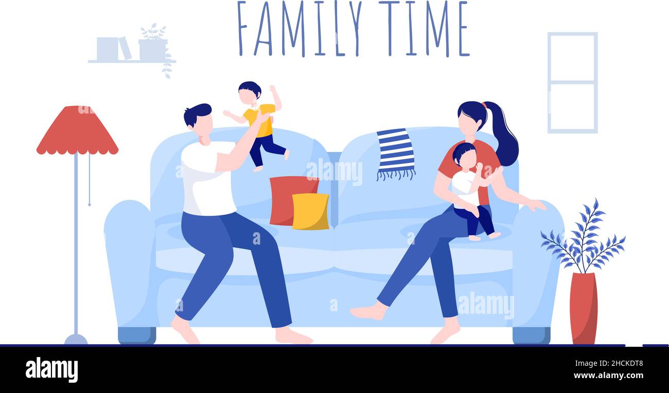 Family Time of Joyful Parents and Children Spending Time Together at ...