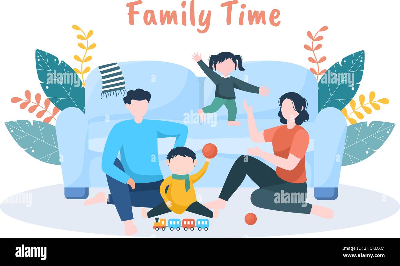 Family Time of Joyful Parents and Children Spending Time Together at ...