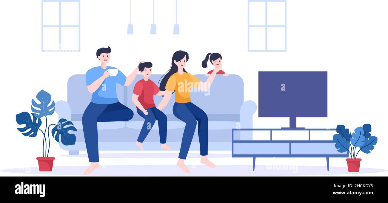 Family Time of Joyful Parents and Children Spending Time Together at ...