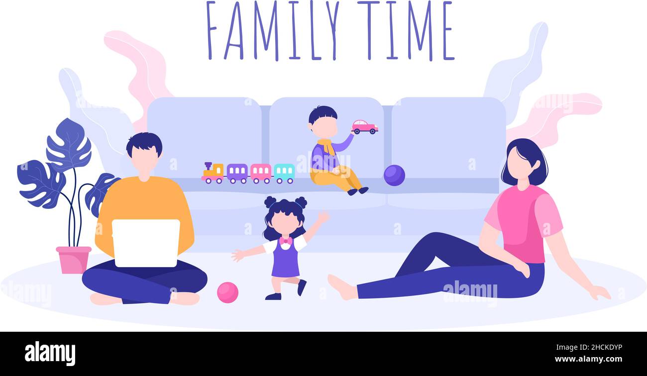 Family Time of Joyful Parents and Children Spending Time Together at ...